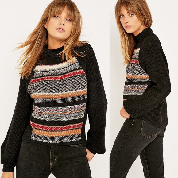 Urban Outfitters | Sweaters | Uo Ecote Movie Night Fair Isle Boho Mock ...